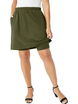 JESSICA LONDON Stretch Cotton Knit Skort - Dark Olive Green