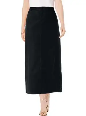 JESSICA LONDON Stretch Denim Midi Skirt - Black