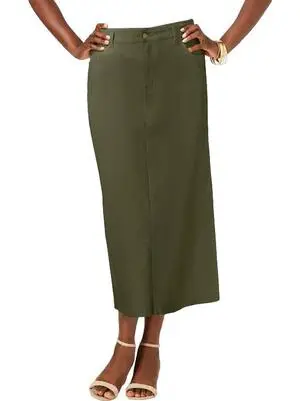 JESSICA LONDON Stretch Denim Midi Skirt - Dark Olive Green