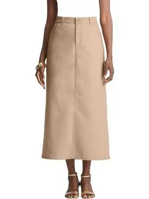 JESSICA LONDON Stretch Denim Midi Skirt - New Khaki