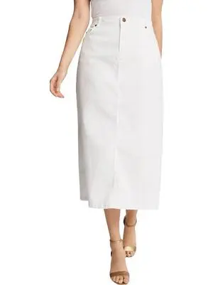 JESSICA LONDON Stretch Denim Midi Skirt - White
