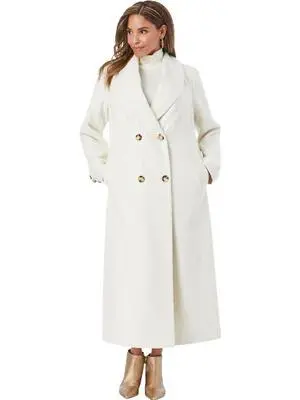 JESSICA LONDON Long Shawl Collar Wool Blend Coat - Ivory