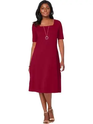 JESSICA LONDON Stretch Cotton Square Neck Midi Dress - Rich Burgundy