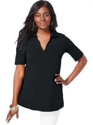 JESSICA LONDON Stretch Cotton Polo T-Shirt Black
