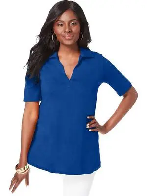 JESSICA LONDON Stretch Cotton Polo T-Shirt Dark Sapphire