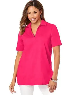 JESSICA LONDON Stretch Cotton Polo T-Shirt Pink Burst