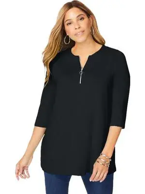JESSICA LONDON Stretch Knit Zip Tunic Black
