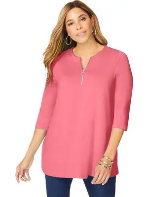 JESSICA LONDON Stretch Knit Zip Tunic Tea Rose