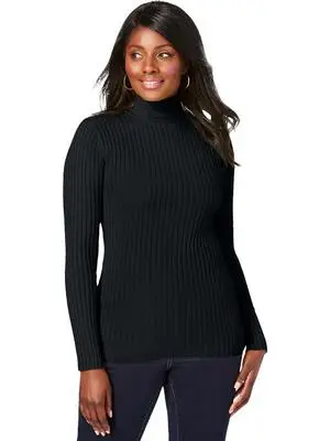 JESSICA LONDON Ribbed Cotton Turtleneck Sweater - Black