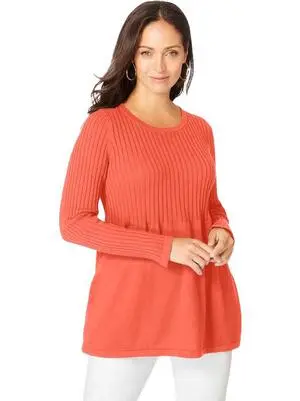 JESSICA LONDON Ribbed Baby Doll Tunic Sweater - Vibrant Papaya