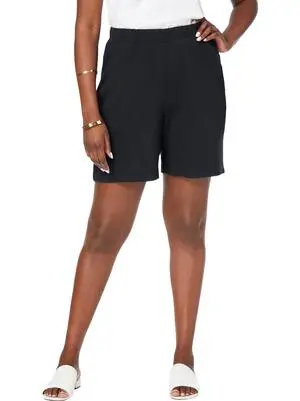 JESSICA LONDON Soft Ease Knit Casual Shorts - Black