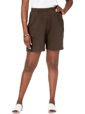 JESSICA LONDON Soft Ease Knit Casual Shorts - Chocolate