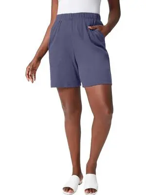 JESSICA LONDON Soft Ease Knit Casual Shorts - Deep Dusk