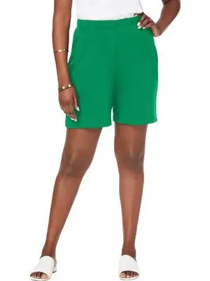 JESSICA LONDON Soft Ease Knit Casual Shorts Kelly Green
