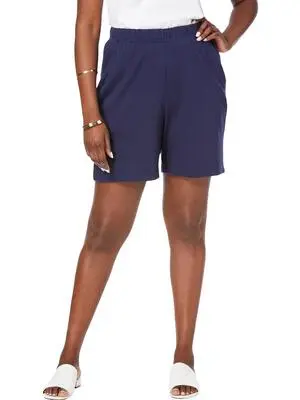 JESSICA LONDON Soft Ease Knit Casual Shorts - Navy