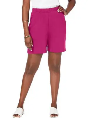 JESSICA LONDON Jessica London Soft Ease Knit Shorts With Elastic Waist Raspberry