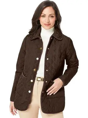 JESSICA LONDON Snap-front Quilted Coat - Chocolate