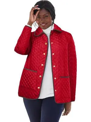 JESSICA LONDON Snap-front Quilted Coat - Classic Red