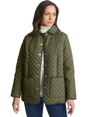 JESSICA LONDON Snap-front Quilted Coat - Dark Olive Green
