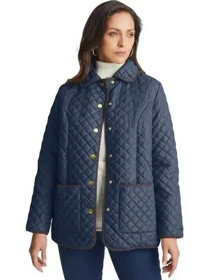 JESSICA LONDON Snap-front Quilted Coat - Navy