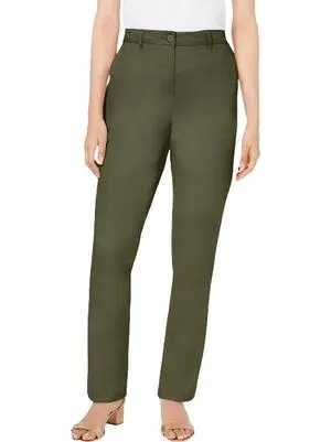JESSICA LONDON Stretch Cotton Chino Straight Leg Pant - Dark Olive Green