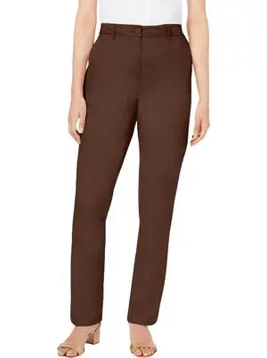 JESSICA LONDON Stretch Cotton Chino Straight Leg Pant - Rich Brown