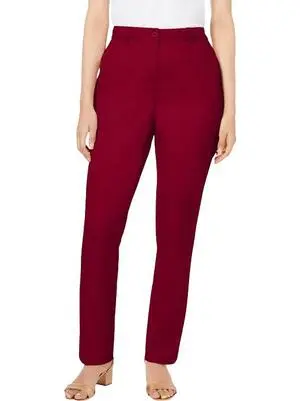 JESSICA LONDON Stretch Cotton Chino Straight Leg Pant - Rich Burgundy