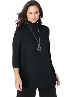 JESSICA LONDON Mockneck Swing Tunic - Black