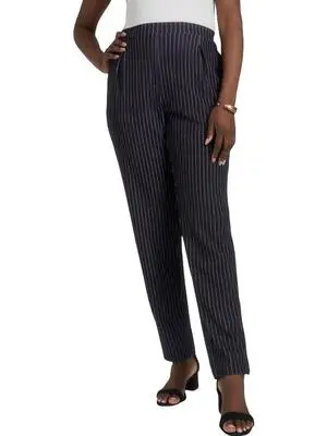 JESSICA LONDON Stretch Knit Crepe Straight Leg Trousers - Black Simple Pinstripe