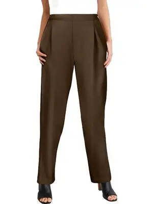JESSICA LONDON Stretch Knit Crepe Straight Leg Trousers - Chocolate