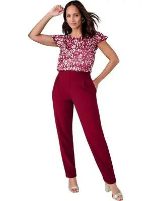 JESSICA LONDON Stretch Knit Crepe Straight Leg Trousers - Rich Burgundy