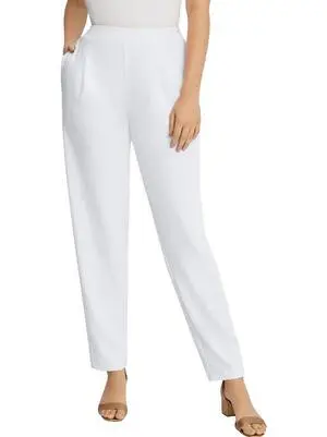 JESSICA LONDON Stretch Knit Crepe Straight Leg Trousers - White