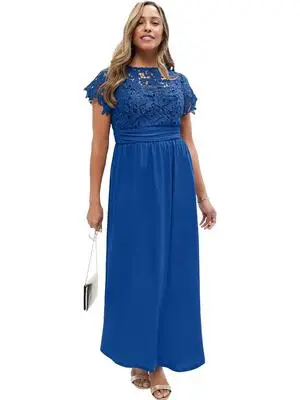 JESSICA LONDON Lace Illusion Sweetheart Neckline Maxi Dress - Dark Sapphire