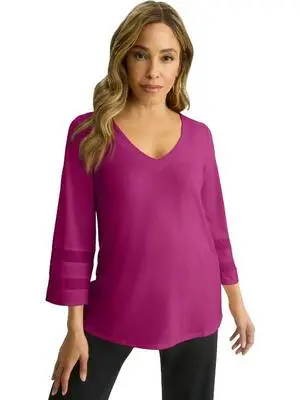 JESSICA LONDON Stretch Knit Mesh Inset Sleeve Tunic - Raspberry