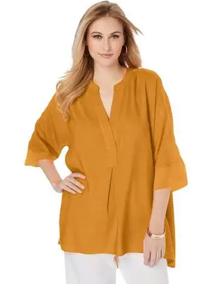 JESSICA LONDON Hi-low Linen Tunic - Rich Gold