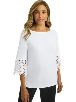 JESSICA LONDON Lace Applique Top - White