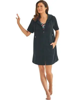 SWIM 365 Hooded Terry Swim Cover Up - Black