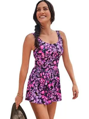 SWIM 365 Side-slit Swim Dress - Pink Multi Floral