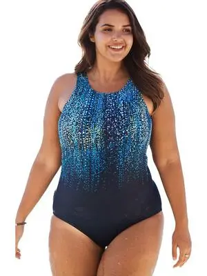 SWIM 365 High-neck One-piece Swimsuit With Keyhole Back - Navy Multi