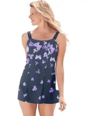 SWIM 365 Princess-Seam Swim Dress Ombre Butterfly