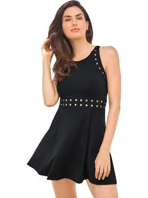 SWIM 365 Studded High-neck Swim Dress - Black Gold