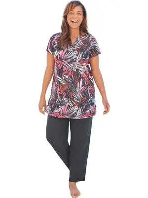 SWIM 365 Longer Length Short-sleeve Swim Tunic - Multi Textured Palm