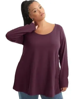 JUNE + VIE Long-Sleeve Swing Tee Fig