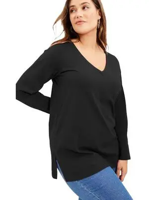 JUNE + VIE Long-sleeve V-neck Tunic - Black