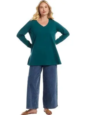 JUNE + VIE Long-sleeve V-neck Tunic - Green Heron