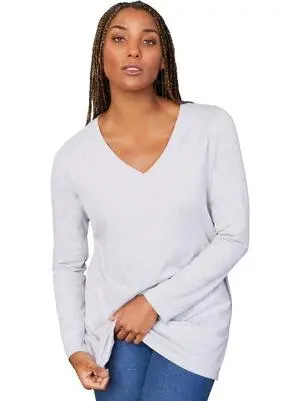 JUNE + VIE Long-sleeve V-neck Tunic - Heather Grey