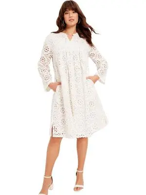JUNE + VIE Eyelet Shirtdress - White