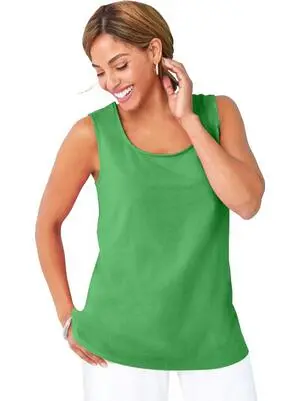 JESSICA LONDON Stretch Cotton Horseshoe Neck Tank - Grass
