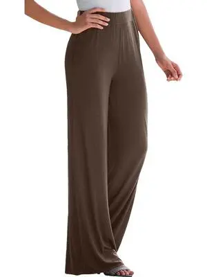 JESSICA LONDON Stretch Knit Wide Leg Pant - Chocolate