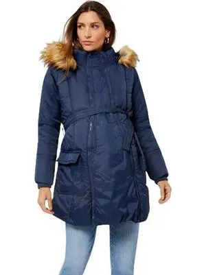 MODERN ETERNITY 3-in-1 Maternity Coat With Belt - Navy